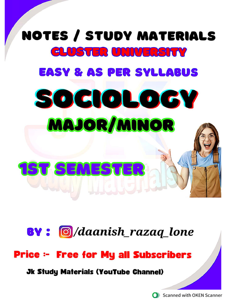 Sociology Notes 1st Semester Major, Minor Cluster University Srinagar | PDF