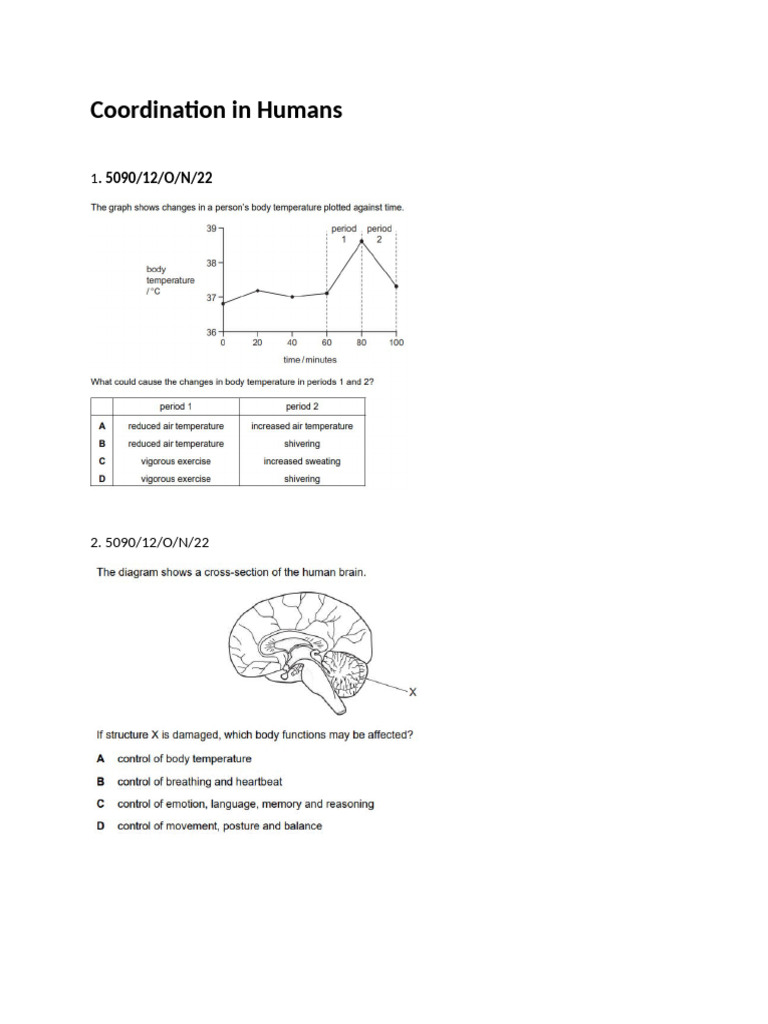Cambridge O Level Biology MCQ - Coordination in Humans | PDF