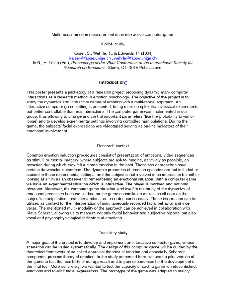 Emotion Measurement in An Interactive Computer-Game | PDF