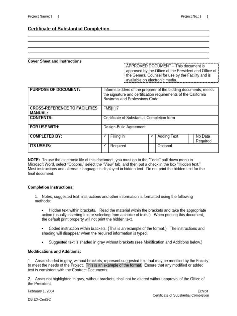 DB Certificate of Substantial Completion | PDF