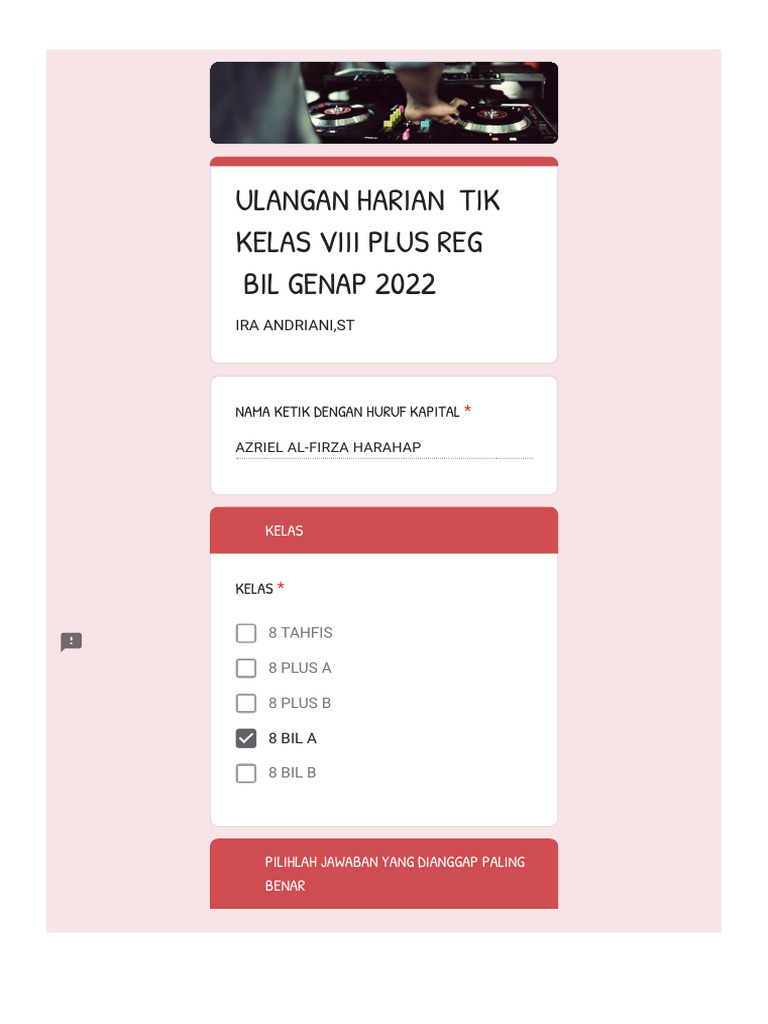 Ulangan Harian Tik Kelas Viii Plus Reg Bil Genap 2022 | PDF