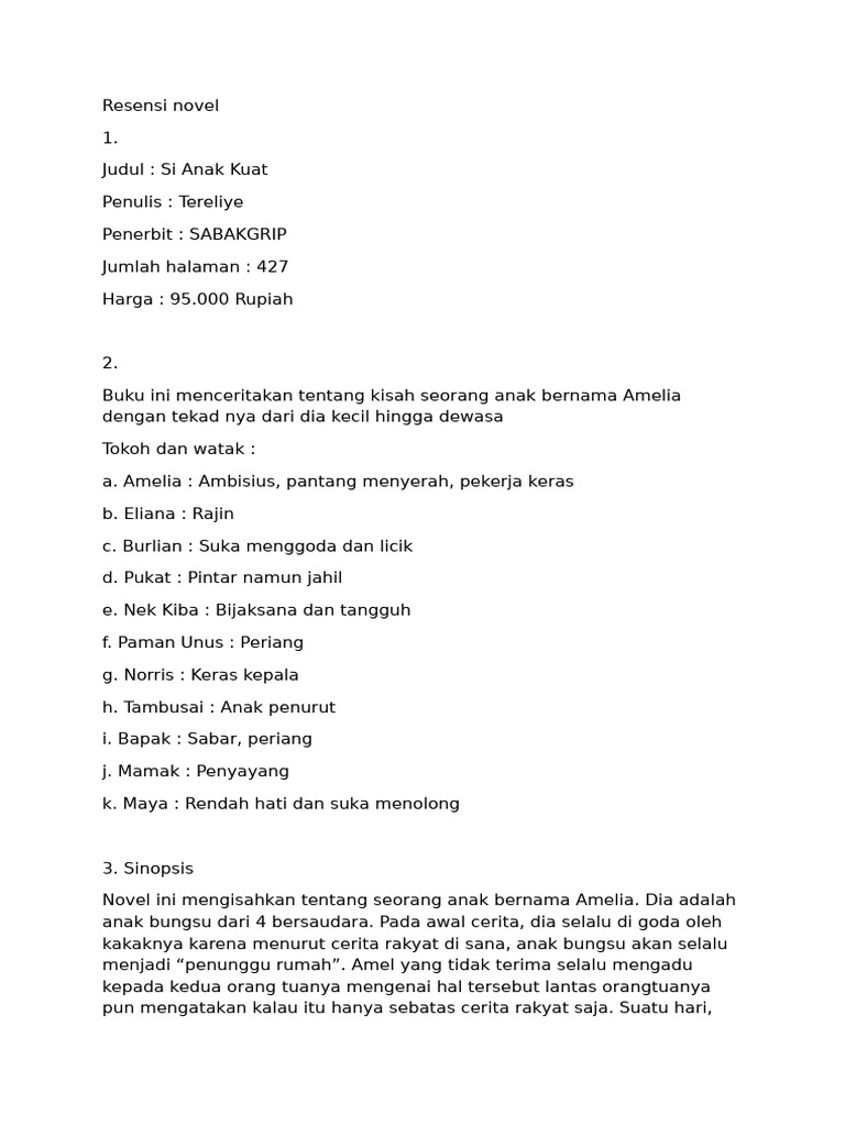 Resensi Novel Si Anak Kuat | PDF