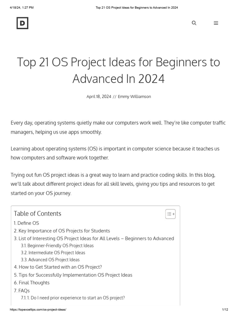 OS Project Ideas For Beginners To Advanced 1 | PDF | Operating System | Thread (Computing)