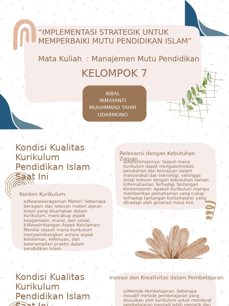 "IMPLEMENTASI STRATEGIK UNTUK MEMPERBAIKI MUTU PENDIDIKAN ISLAM" Mata ...