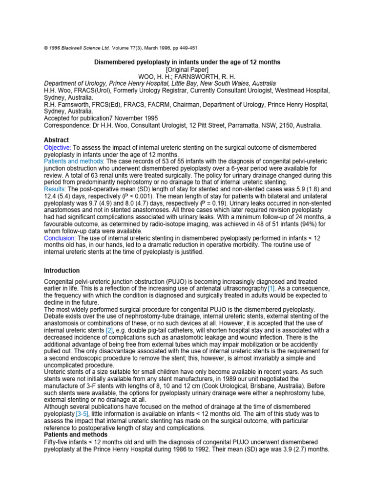 Dismembered Pyeloplasty | PDF | Stent | Urology