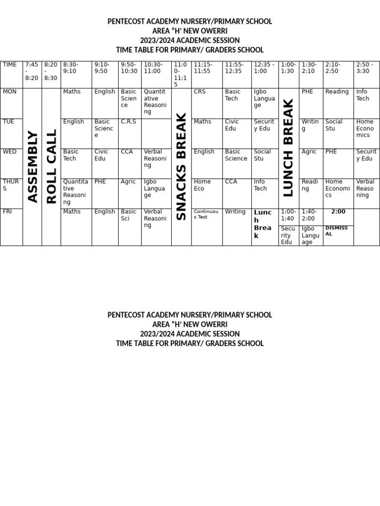 Class Time Table | PDF