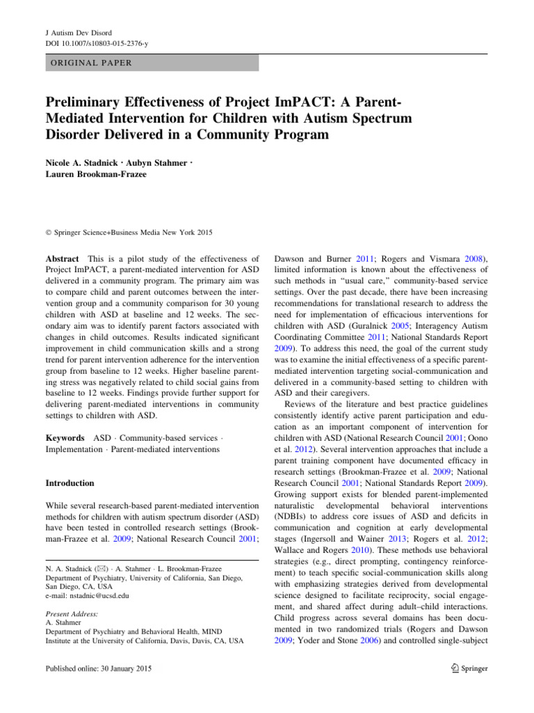 Preliminary Effectiveness of Project ImPACT | PDF