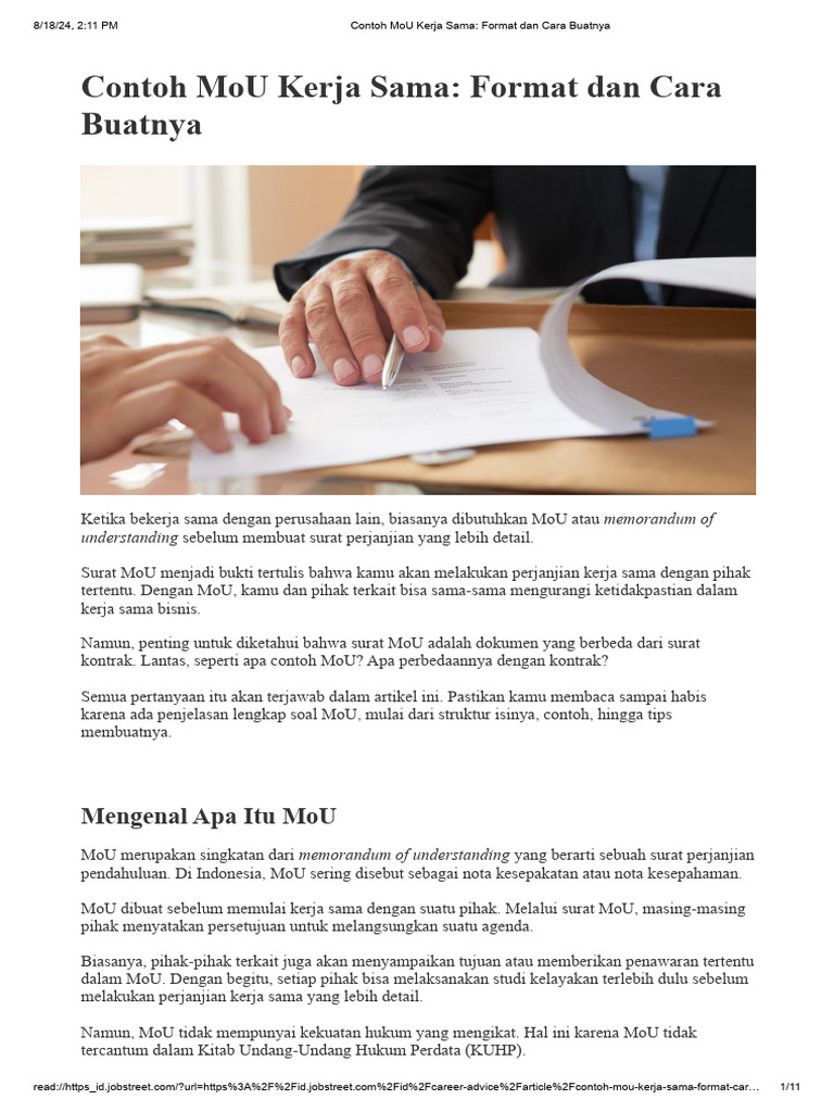 Contoh MoU Kerja Sama - Format Dan Cara Buatnya | PDF