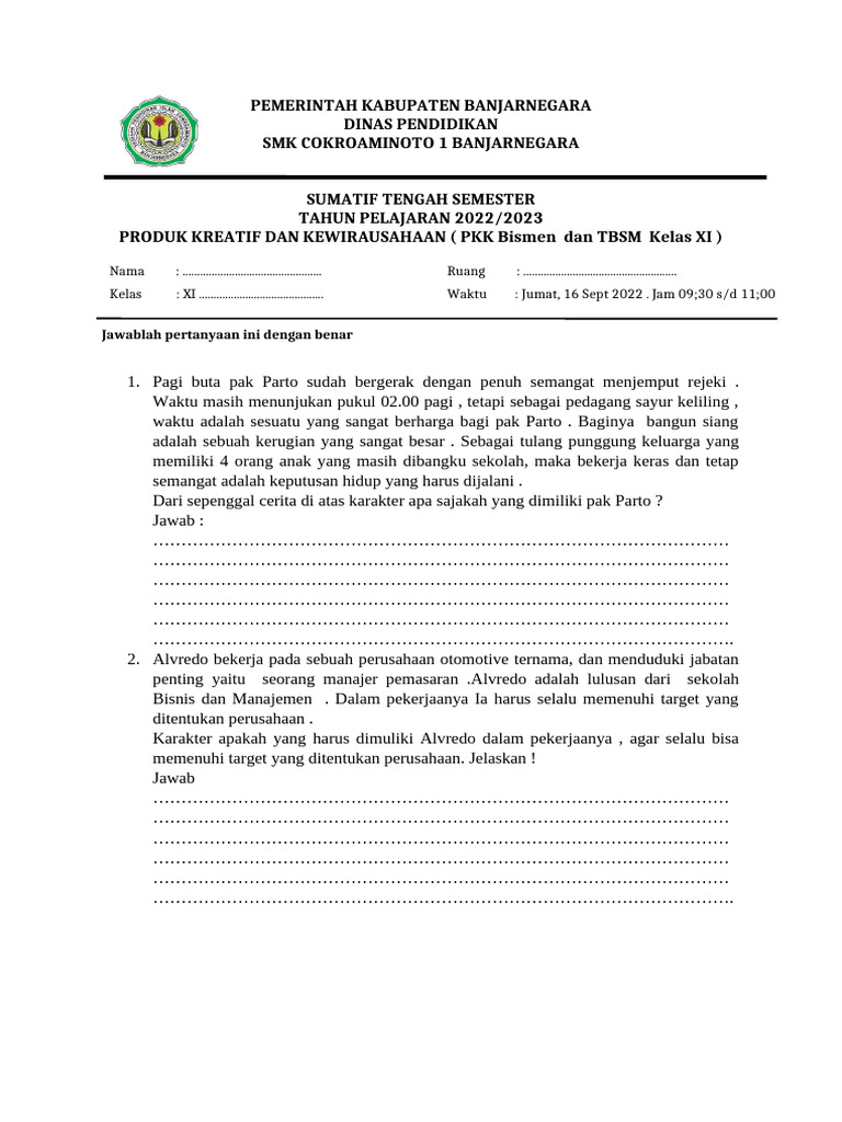 Soal PKK Pts Gasal 2022 | PDF
