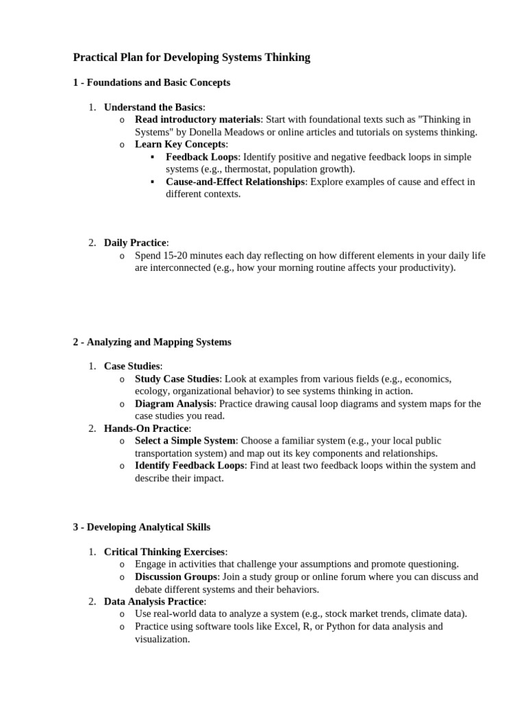 Practical Plan For Developing Systems Thinking | PDF