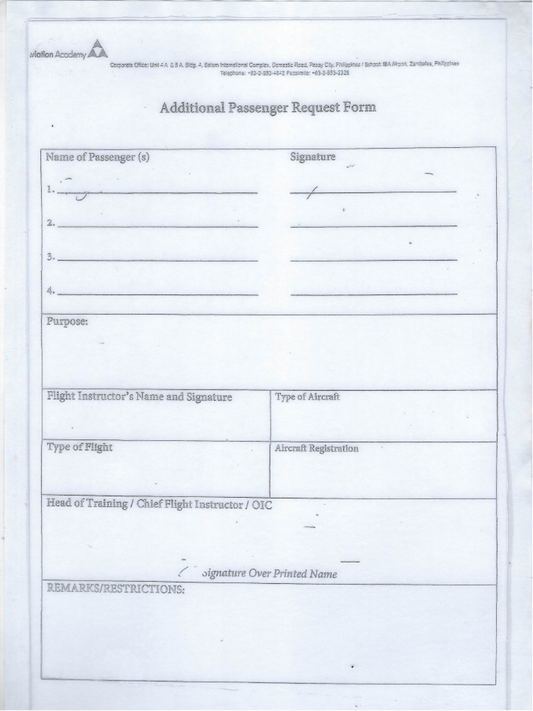 Additional Pax Form | PDF