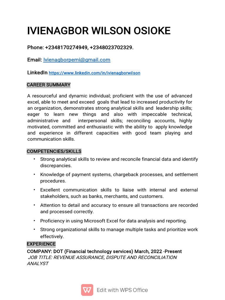 Wilson Osioke CV | PDF