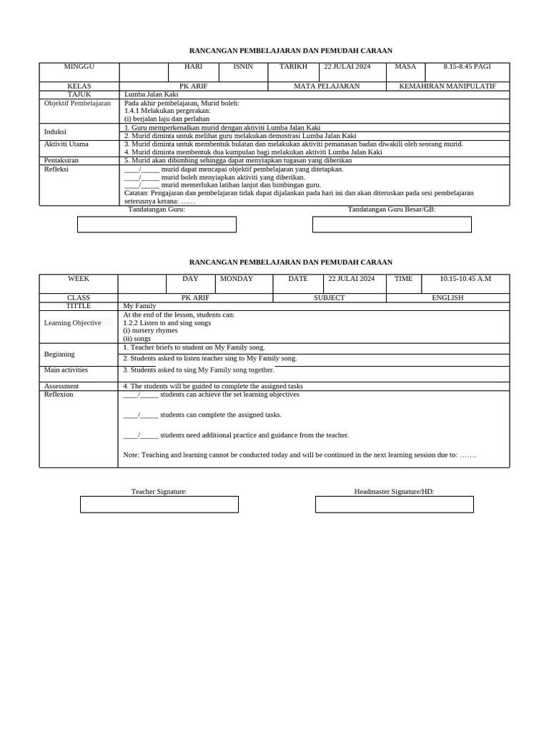 RPH Isnin 22 Julai 2024 | PDF