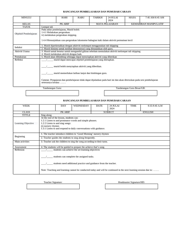 RPH Rabu 24 Julai 2024 | PDF