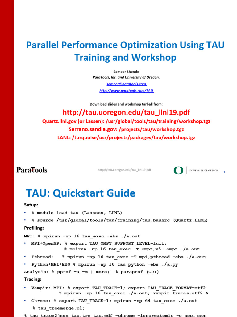 Parallel Performance Optimization Using TAU Training and Workshop | PDF