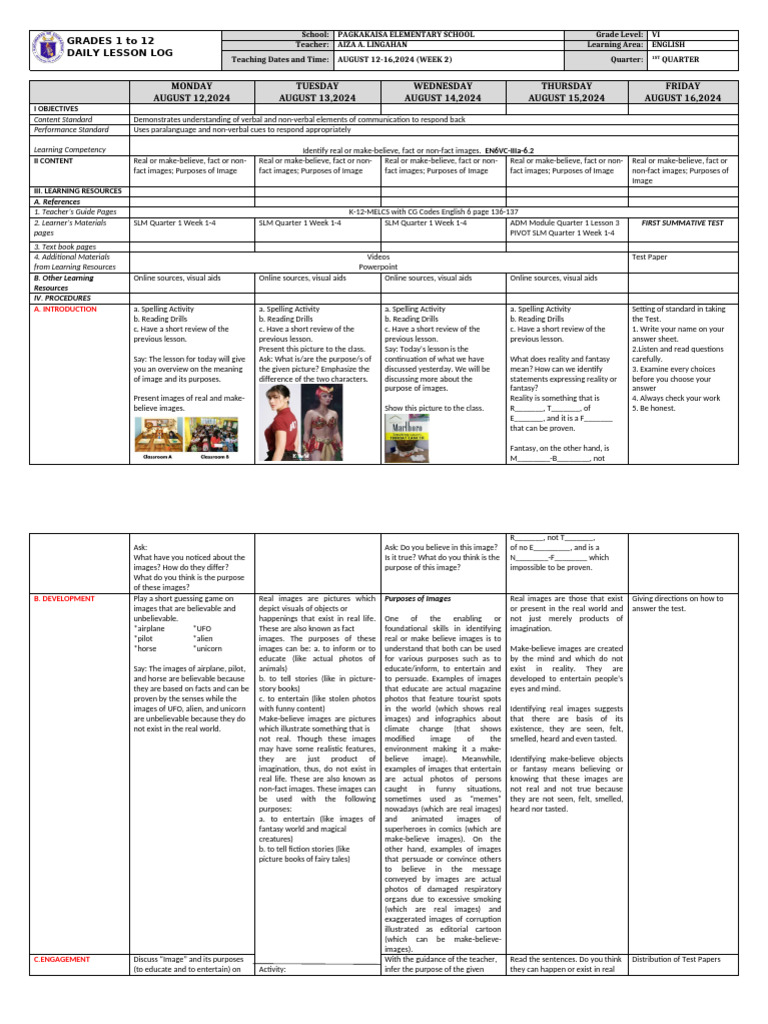 DLL English6 Q1 W2 | PDF