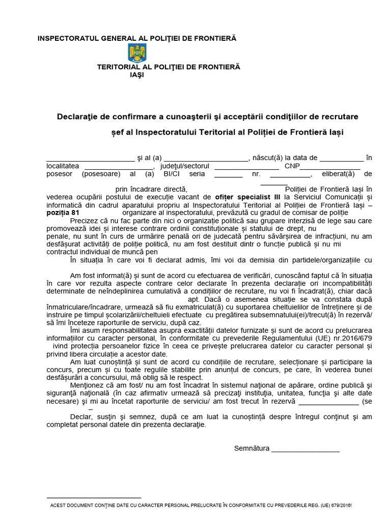 Declaratie Confirmare Acceptare Conditii de Participare La Concurs 1 ...