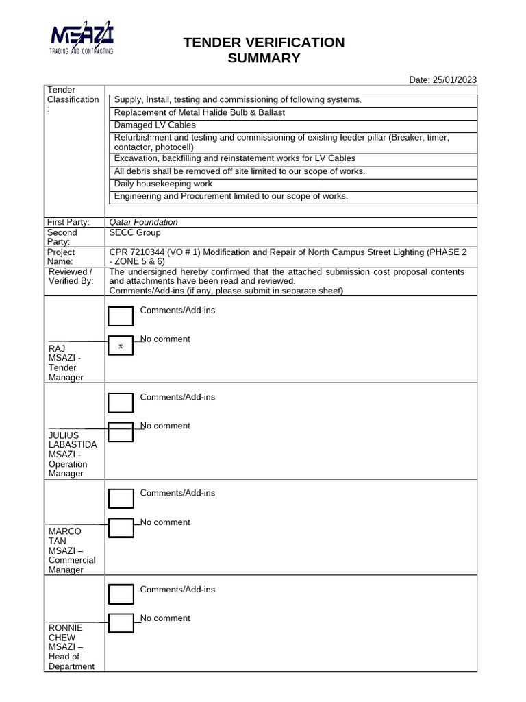 Tender Document Verification | PDF Tender Document Verification | PDF
