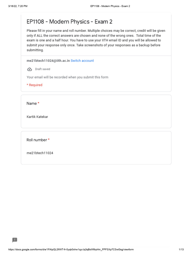 EP1108 - Modern Physics - Exam 2 | PDF