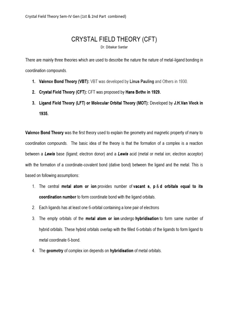 Chemistry Crystal Field Theory Sem IV Gen13!04!20 | PDF