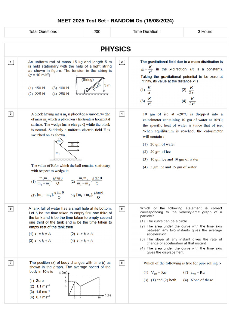 NEET2025 Test Sets QAs Sol 18 Aug 2024 | PDF | Standardized Tests ...