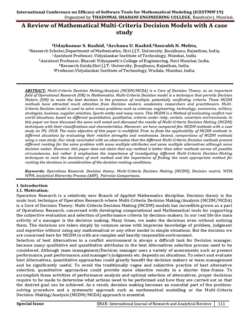 A Review of Mathematical Multi Criteria | PDF