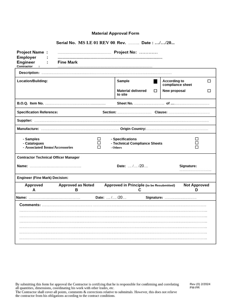 Material Approval Form | PDF
