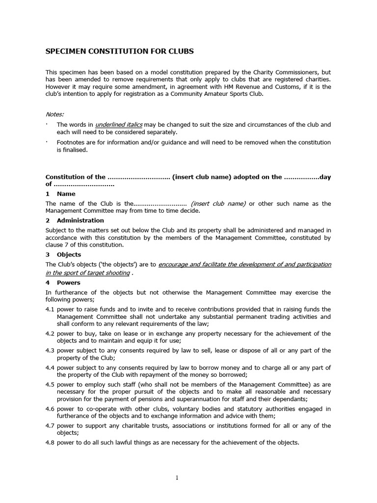 Club Constitution Template for Sports Clubs | PDF | Quorum | Pension