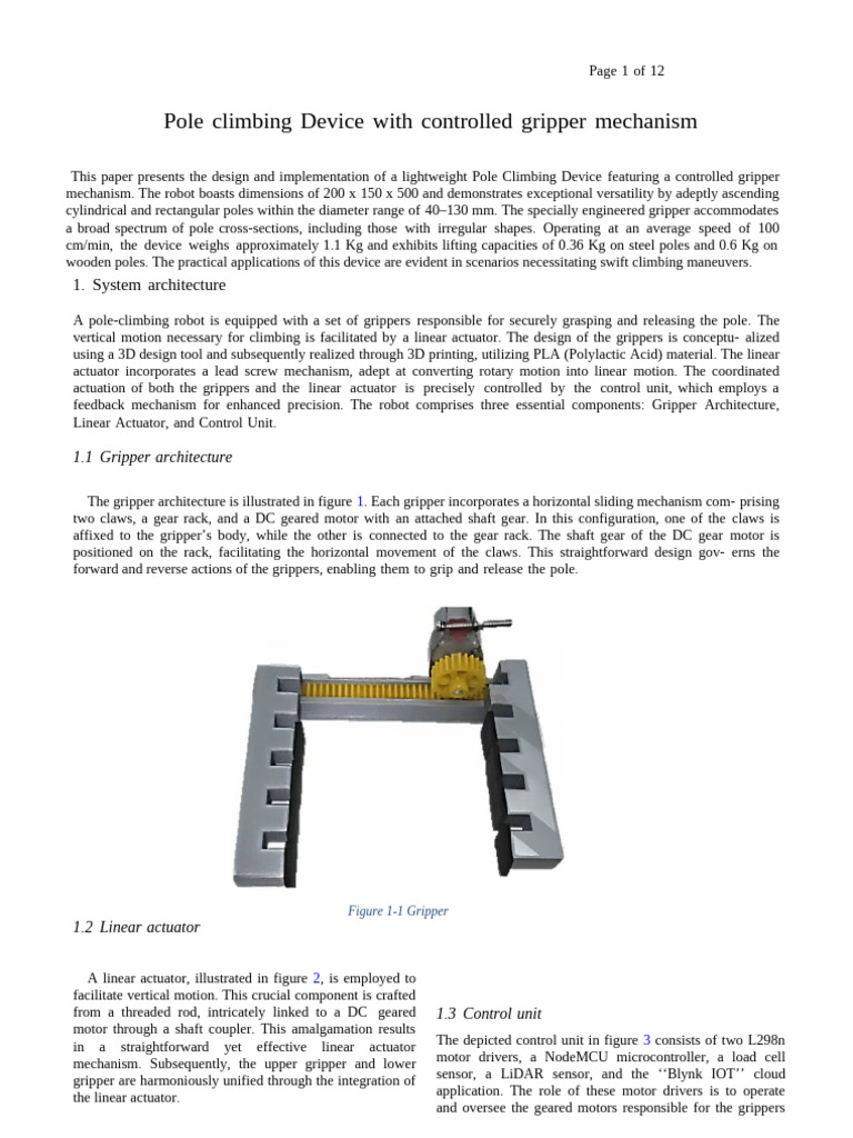 Pole Climbing Device With Controlled Gripper Mechanism | PDF