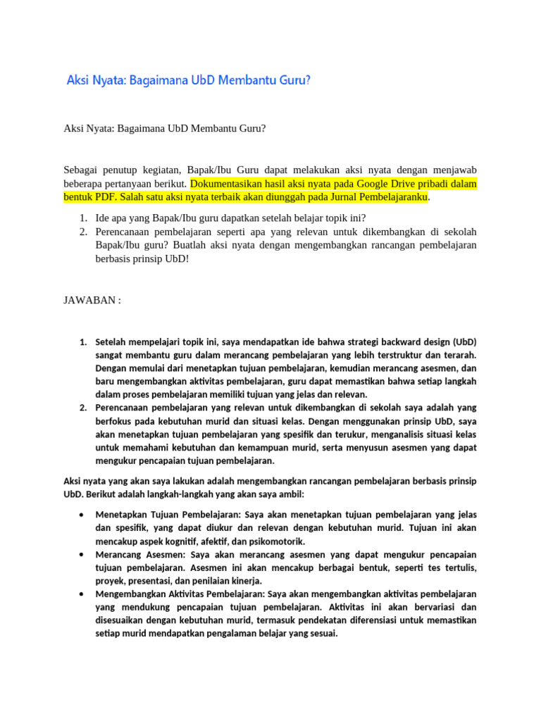 Aksi Nyata Bagaimana UbD | PDF