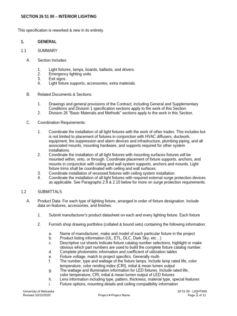 26 51 00 - Interior Lighting | PDF