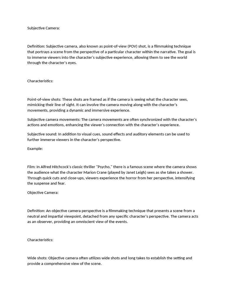 Subjective vs. Objective Camera Techniques | PDF | Narration