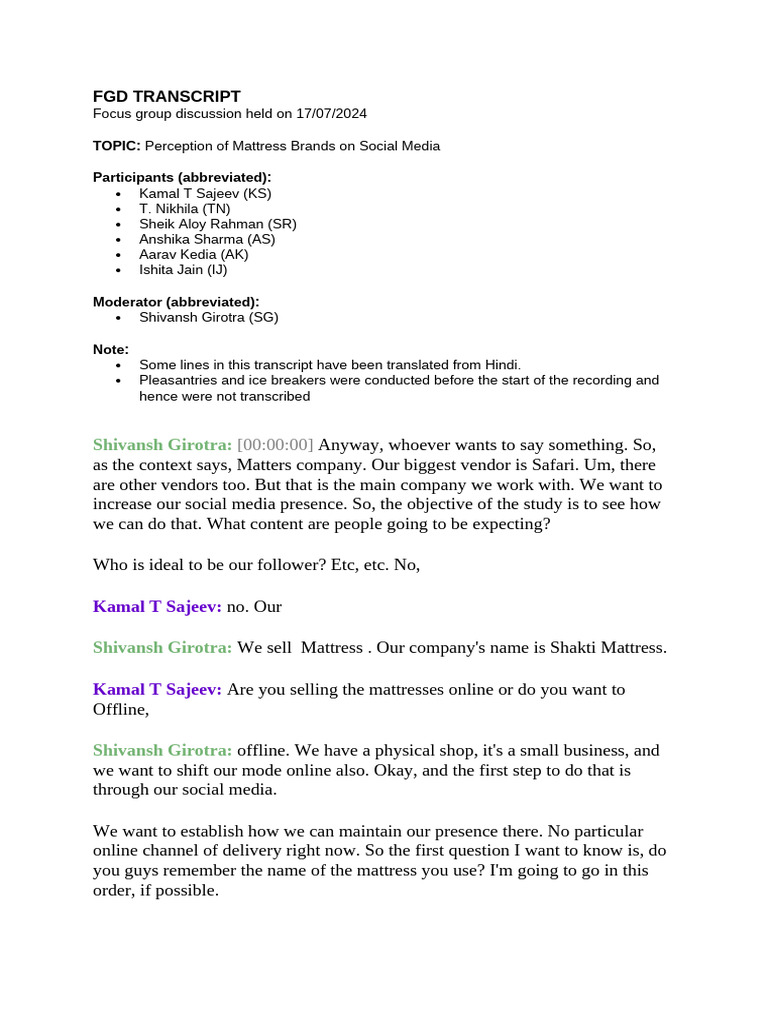 FGD Transcript: Shivansh Girotra | PDF