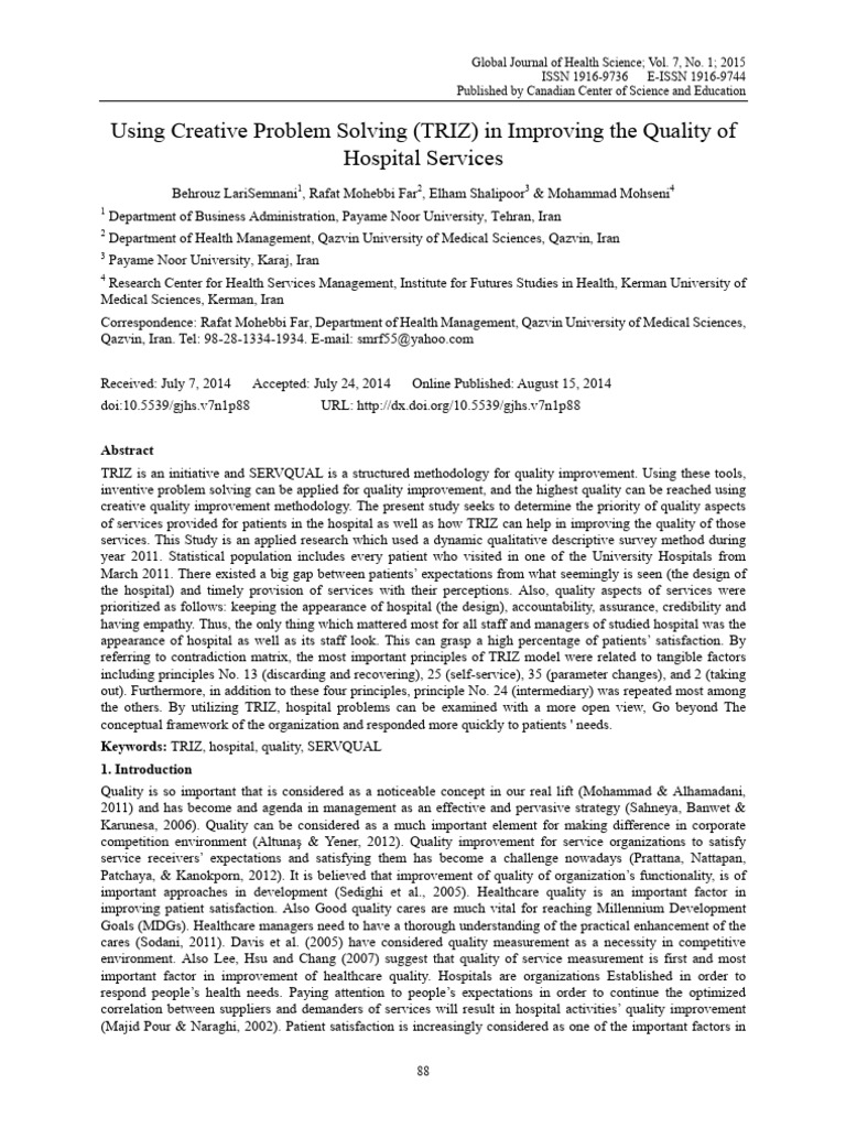 Using Creative Problem Solving TRIZ in Improving The Quality of ...