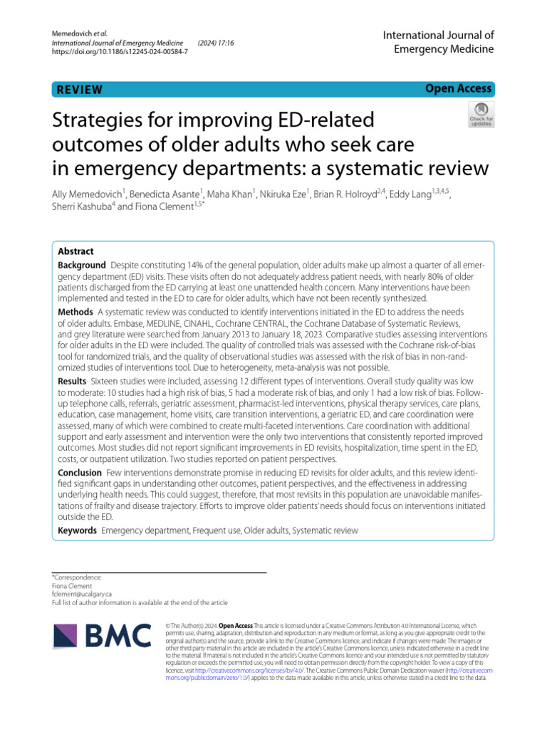Strategies For Improving ED-related Outcomes of Older Adults Who Seek ...
