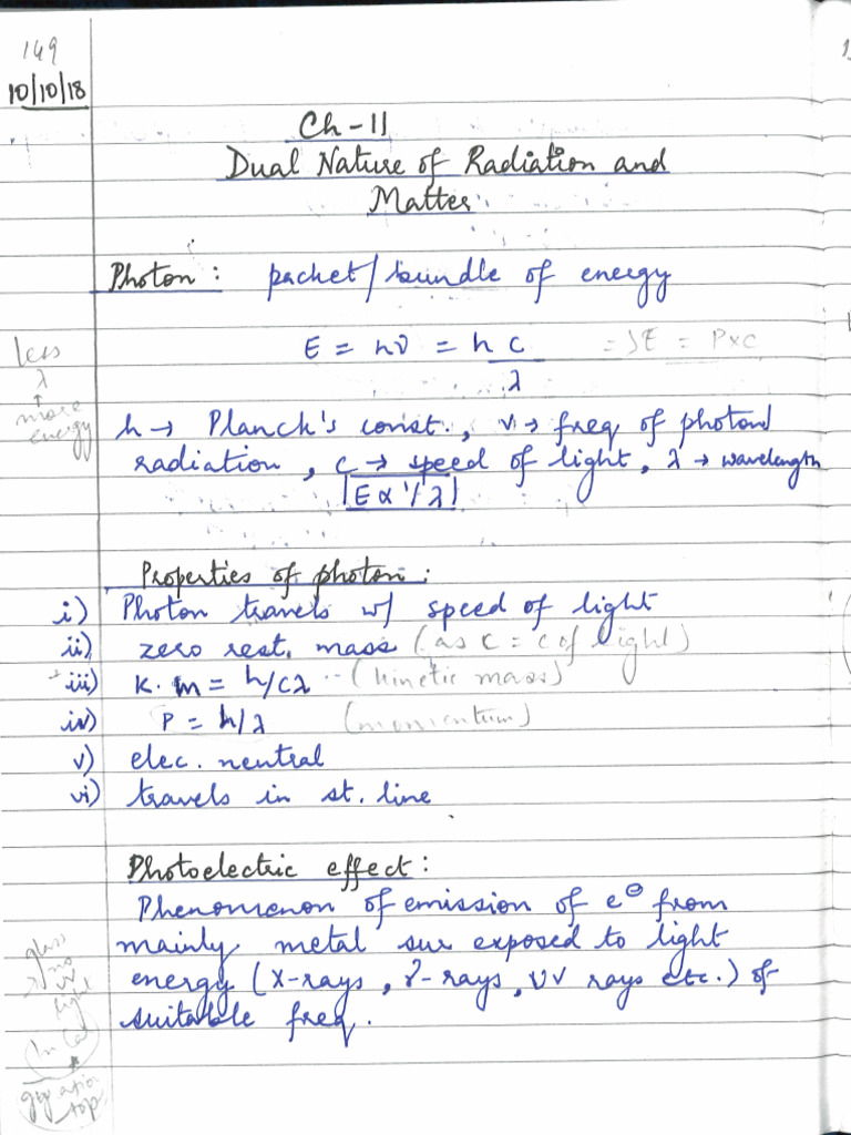 Notes DUAL NATURE OF MATTER AND RADIATION | PDF