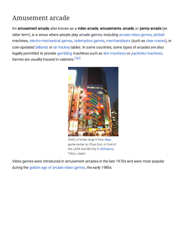 Amusement Arcade - Wikipedia | PDF
