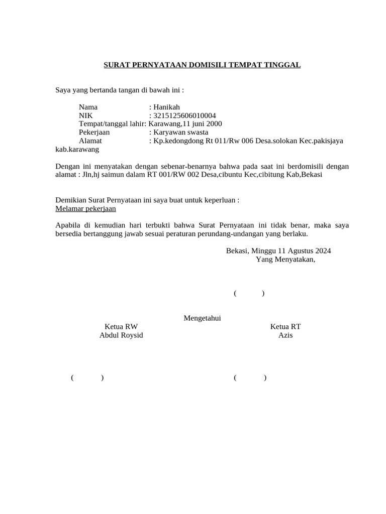 surat-pernyataan-domisili-tempat-tinggal-2184 | PDF surat-pernyataan-domisili-tempat-tinggal-2184 | PDF