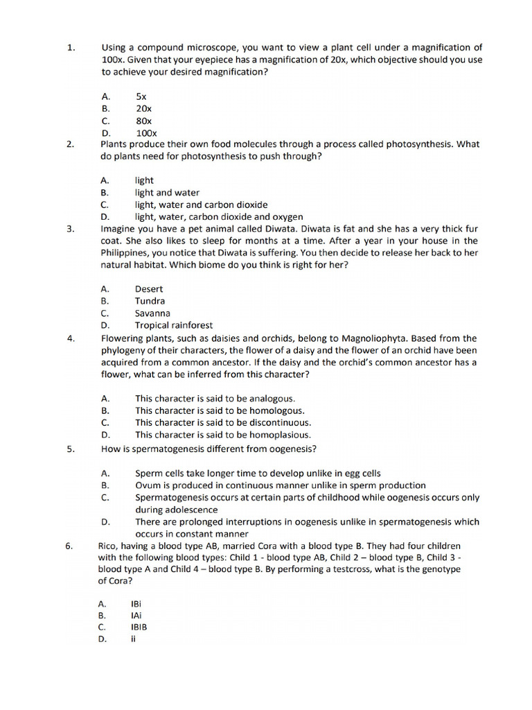 DOST Sample Items Bio | PDF
