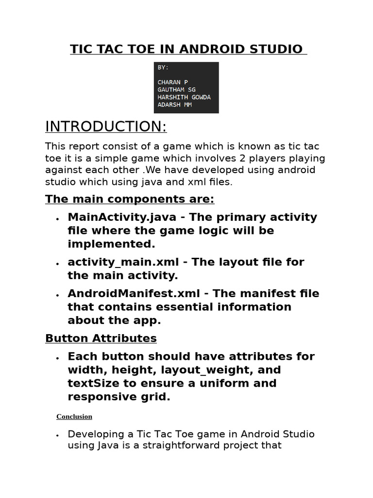 Tic Tac Toe in Android Studio | PDF