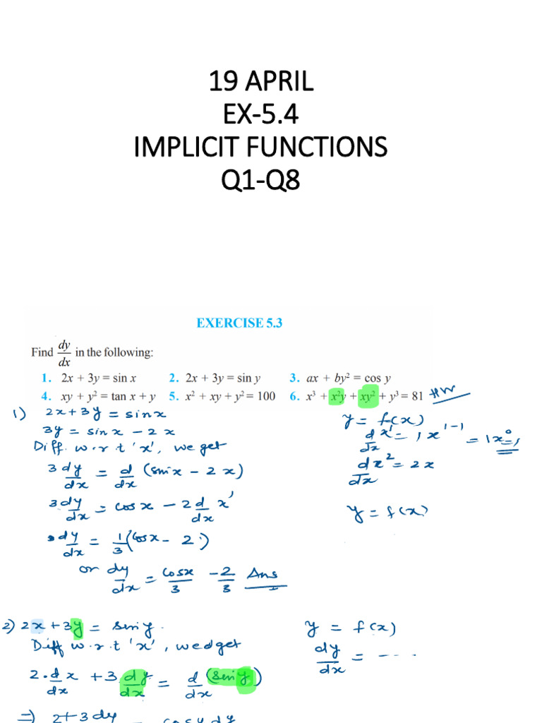 19 April Ex 5.3 Implicit Functions | PDF