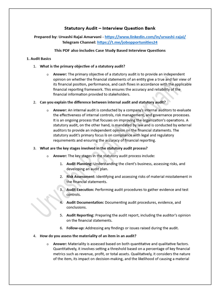 Statutory Audit - Interview Question Bank | PDF