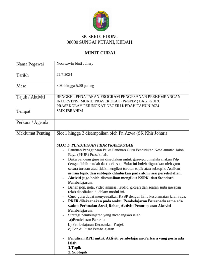 Minit Curai Bengkel PROSPIM | PDF