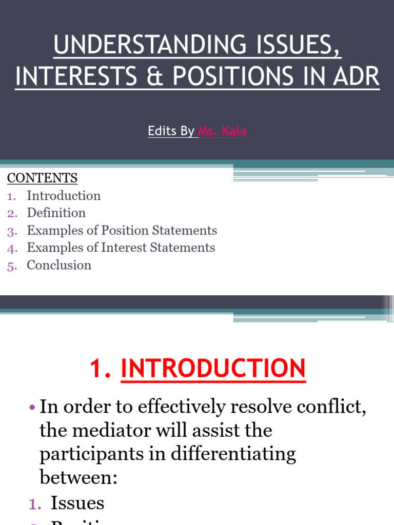 1.2. Understanding Issues & Positions in ADR- Ms. Kala | PDF
