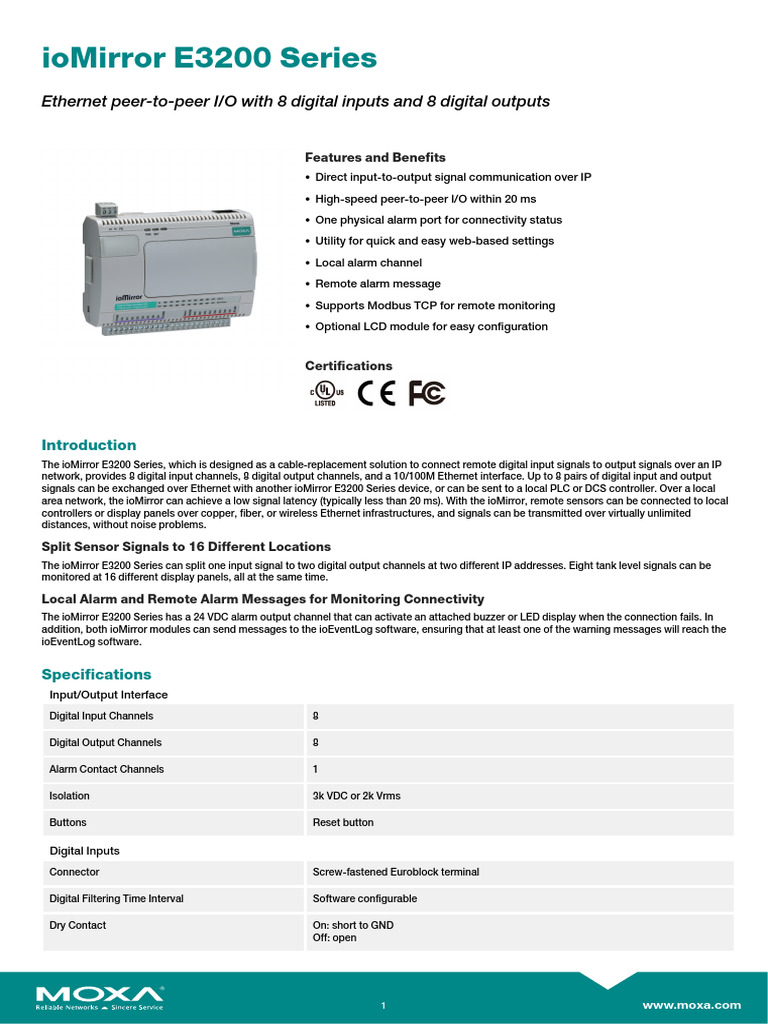 Moxa Iomirror E3200 Series Datasheet v1.1 | PDF