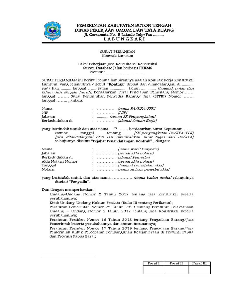 Rancangan Kontrak Jasa Konsultan Survei Database Jalan Berbasis PKRMS SP SSUK. SSKK | PDF