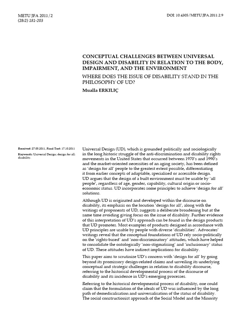 Conceptual Challenges Between Universal Design and Disability in Relation To The Body ...