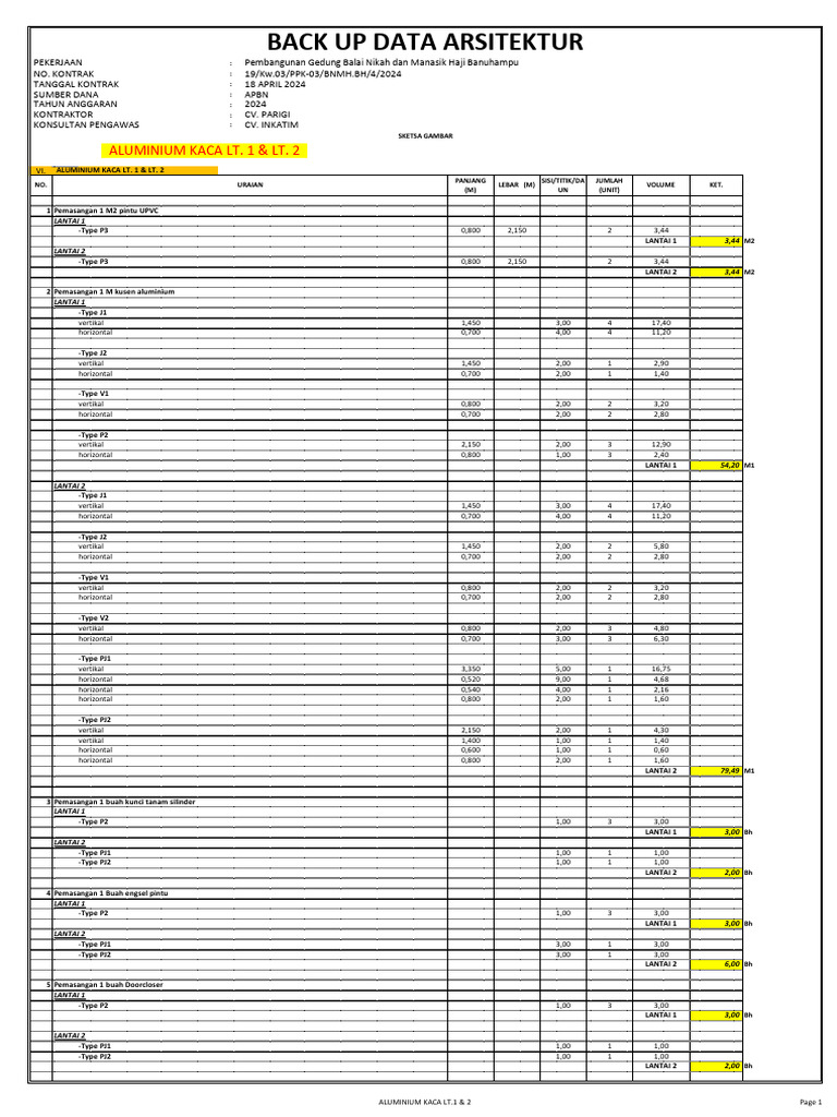 Vol Aluminium Kaca LT 1 & 2 | PDF