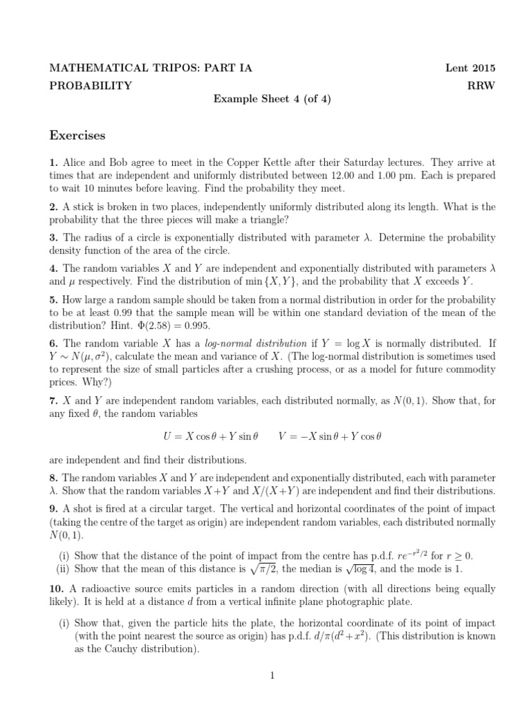 Prob 1A Example Sheet 4 | PDF