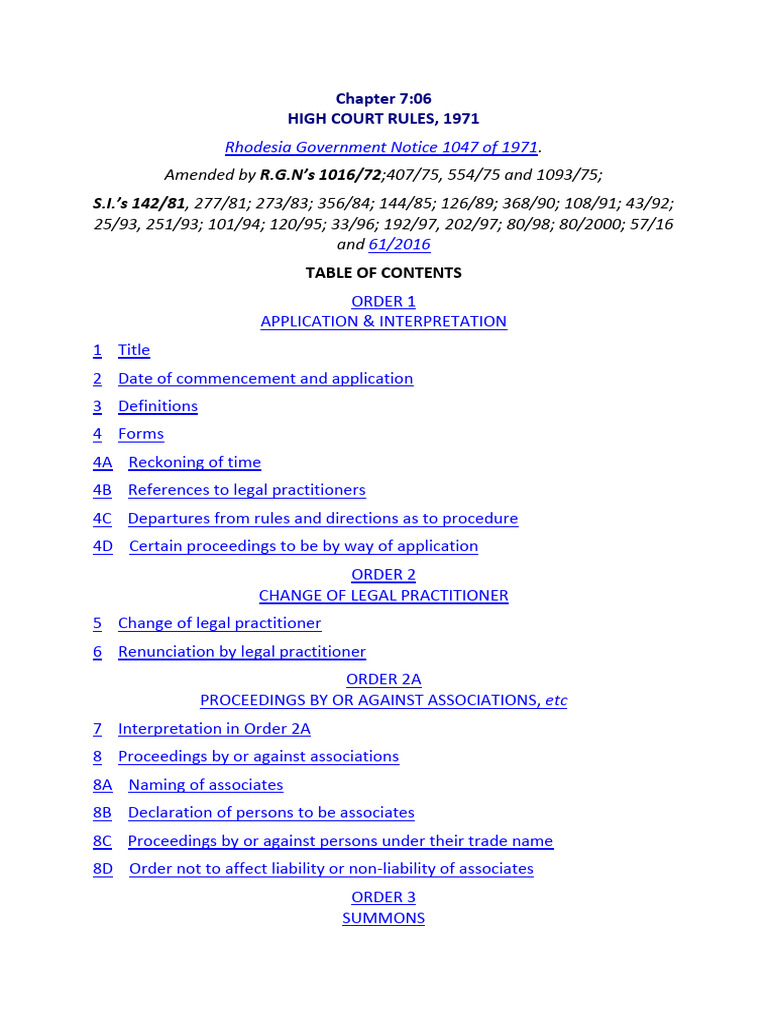 High Court Rules, 1971 | PDF